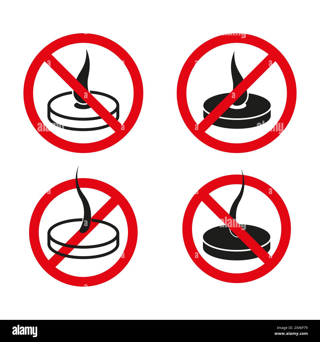 No candle lighting symbol. Burning flame crossed. Prohibited fire icon ...