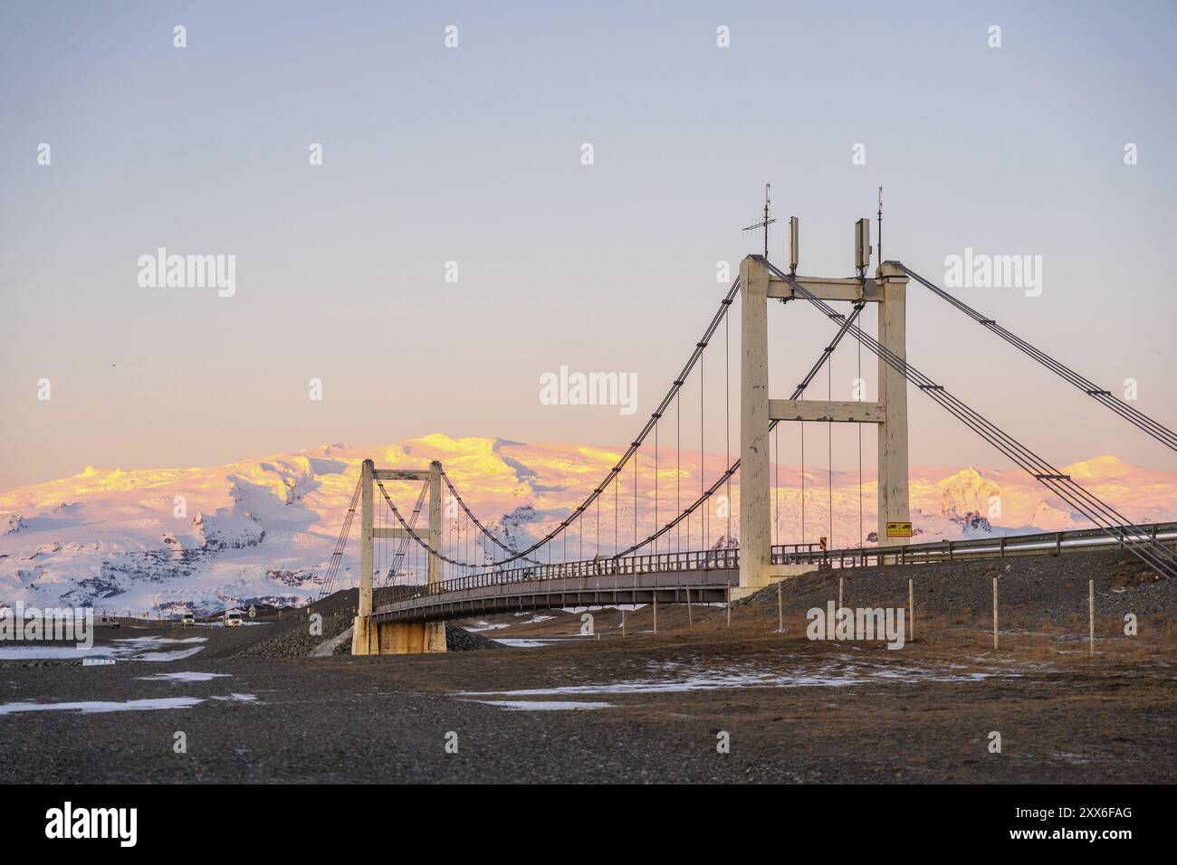 Beautiful sunrise view of Jokulsarlon ice lake bridge at night in ...