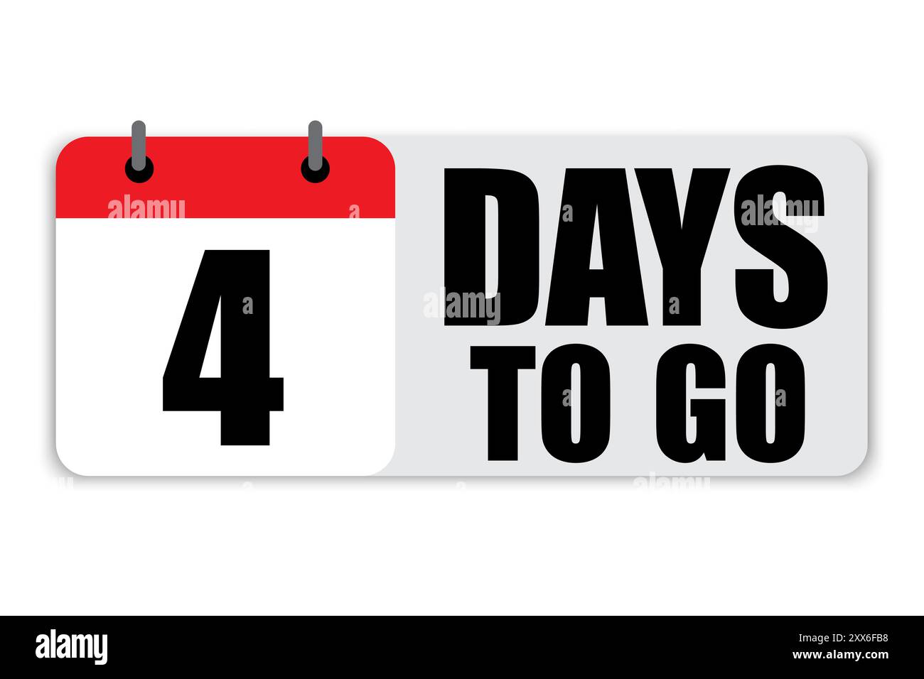 Countdown calendar icon. Bold number four. 4 Days to Go text. Red and ...