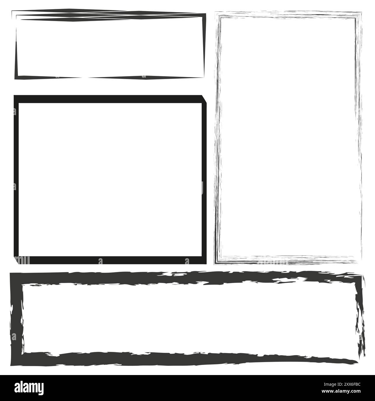 Decorative border collection. Rectangular frames variety. Hand-drawn frame styles. Vector set ...