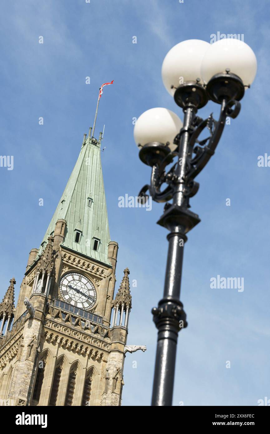 Detail of the clock tower of Parliament of Canada in downtown Ottawa ...