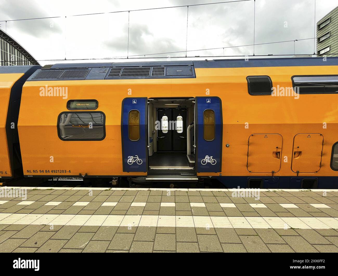 Amsterdam, Netherlands. August 6, 2023. A Dutch train with opened doors ...