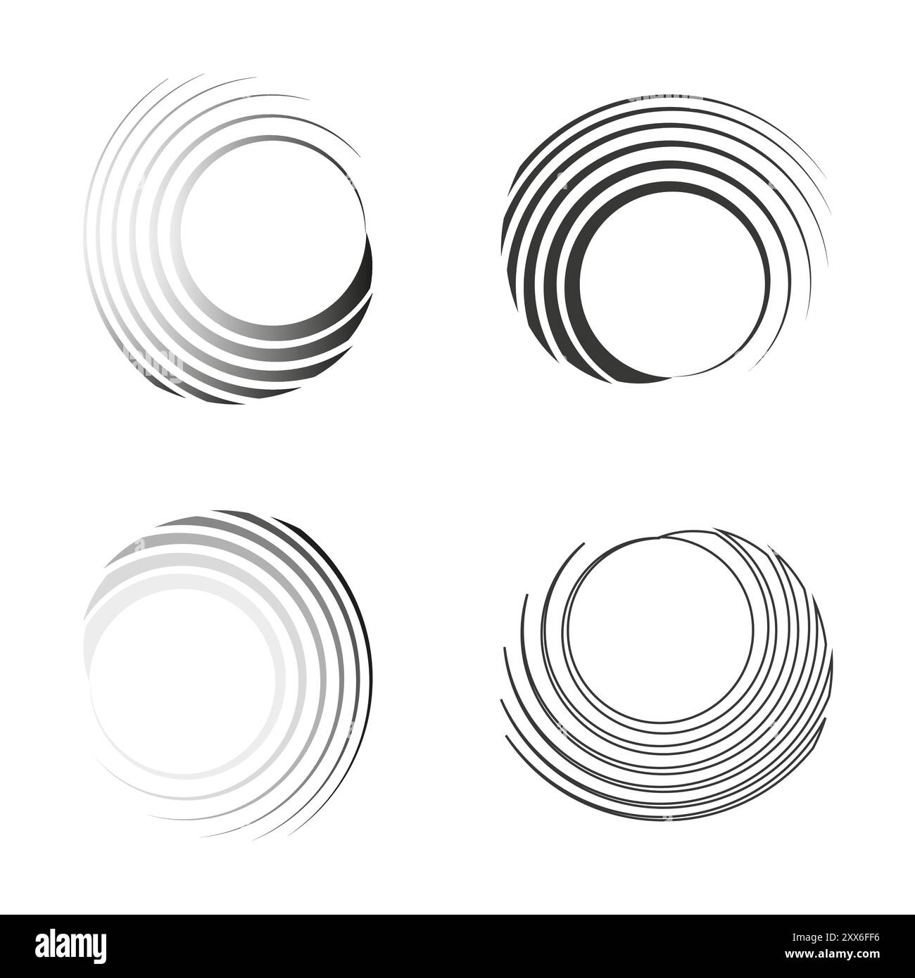 Abstract circle icons. Gradient radial lines. Black and white spirals ...