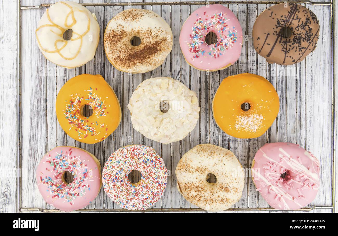 Some fresh made Donuts (view from above, close-up shot Stock Photo - Alamy