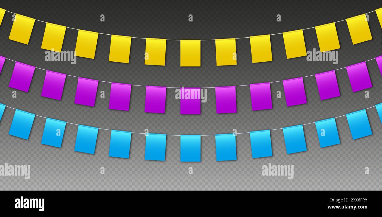 Colorful bunting flags, carnival party flags, festive pennants hanging ...