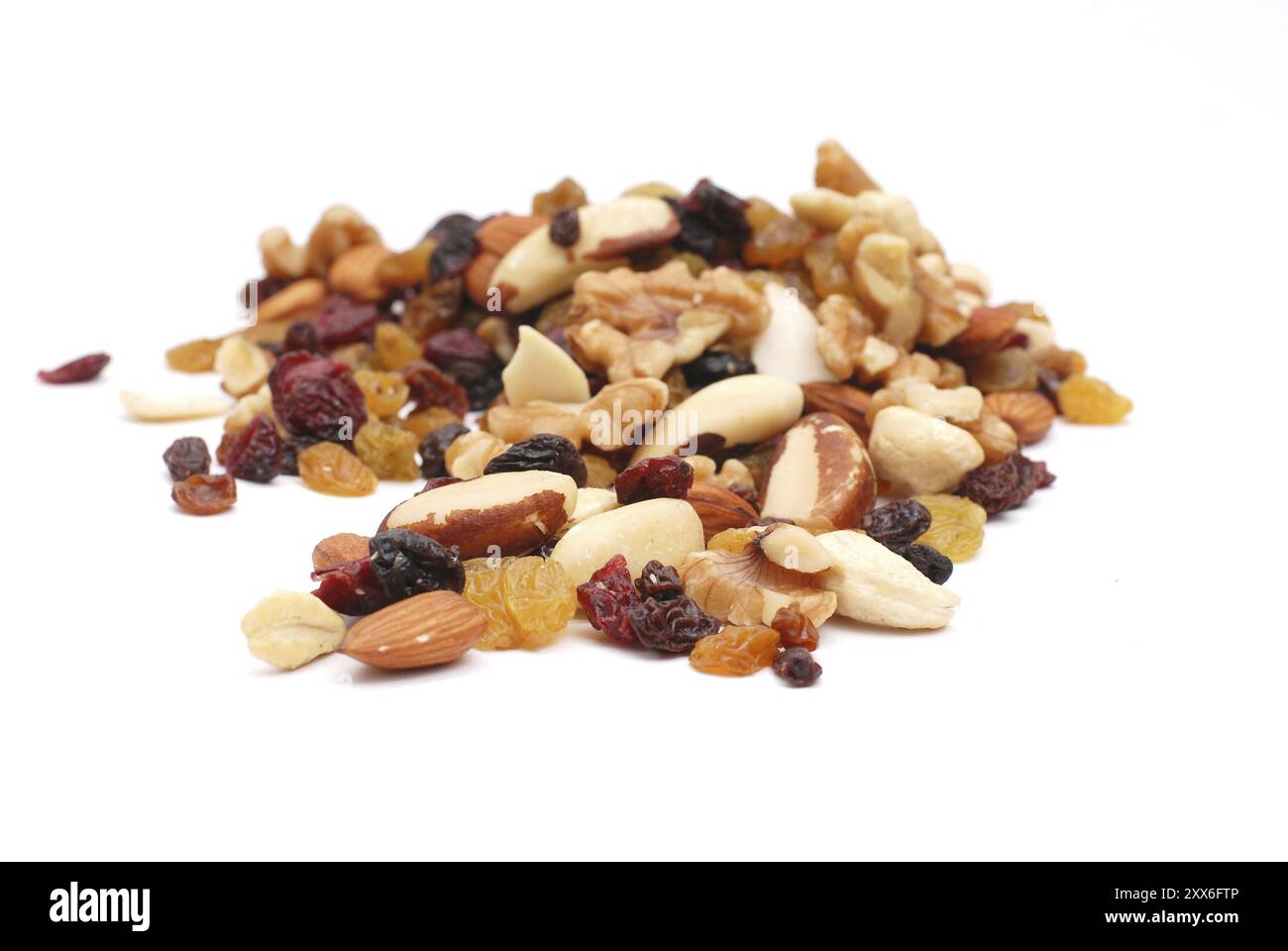 Mixture of nuts, dry fruits, healthy food, white background Stock Photo ...
