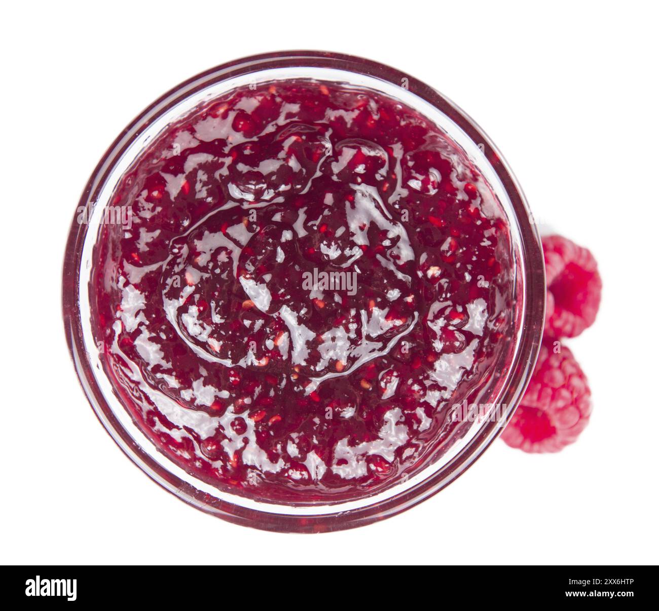 Fresh made Raspberry Jam isolated on white background, close-up shot ...