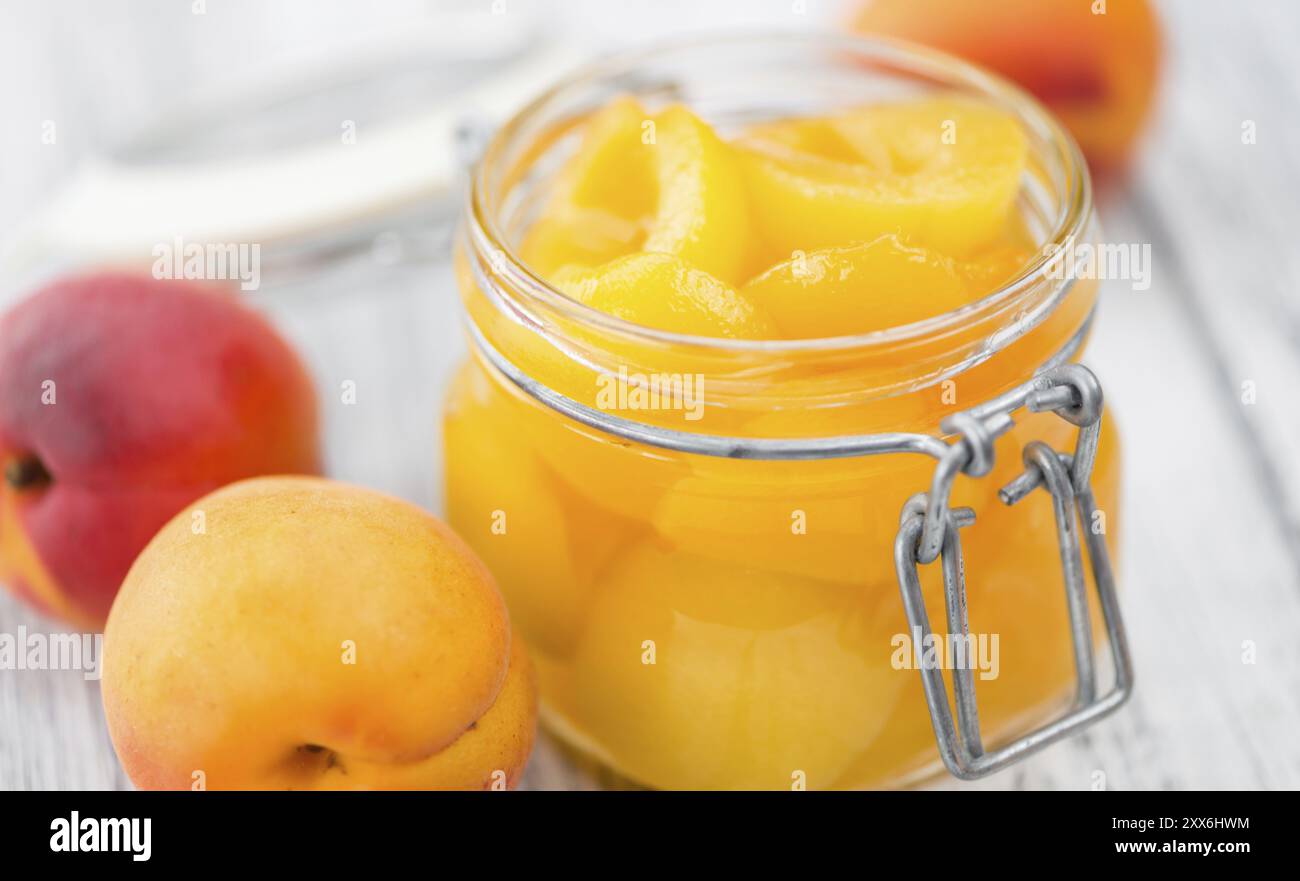 Pickled Apricots on a vintage background as detailed close-up shot ...