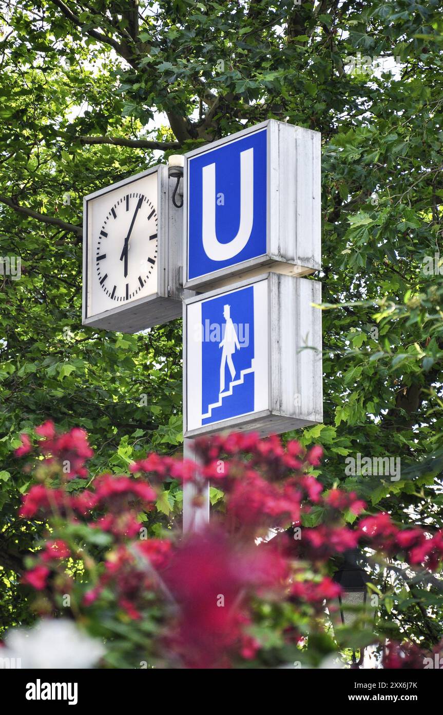 Public transport sign of the U-Bahn, that marks the entrance to the ...