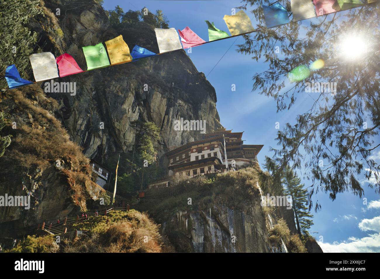 View of Taktshang Monastery through prayer flags Stock Photo - Alamy