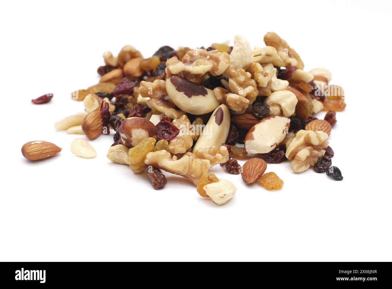 Mixture of nuts, dry fruits, healthy food, white background Stock Photo ...