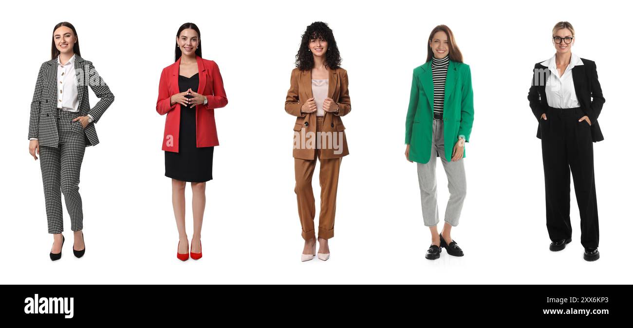 Beautiful businesswomen in suits on white background, collection of ...