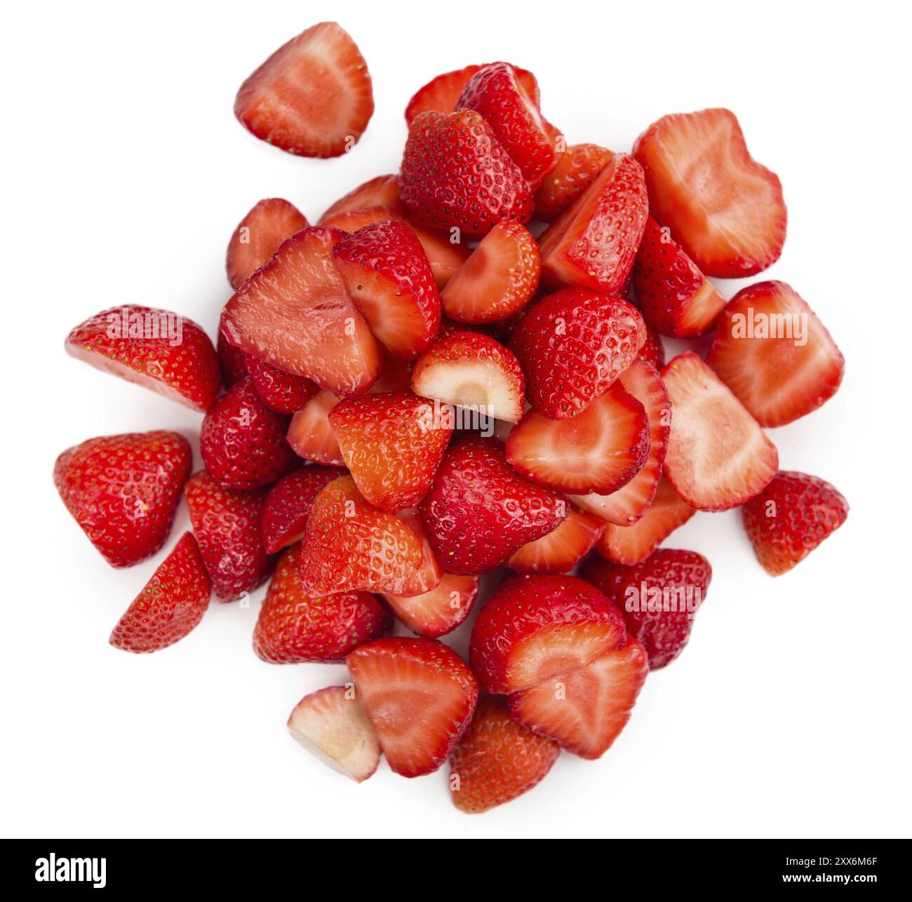 Fresh made Chopped Strawberries isolated on white background, close-up ...