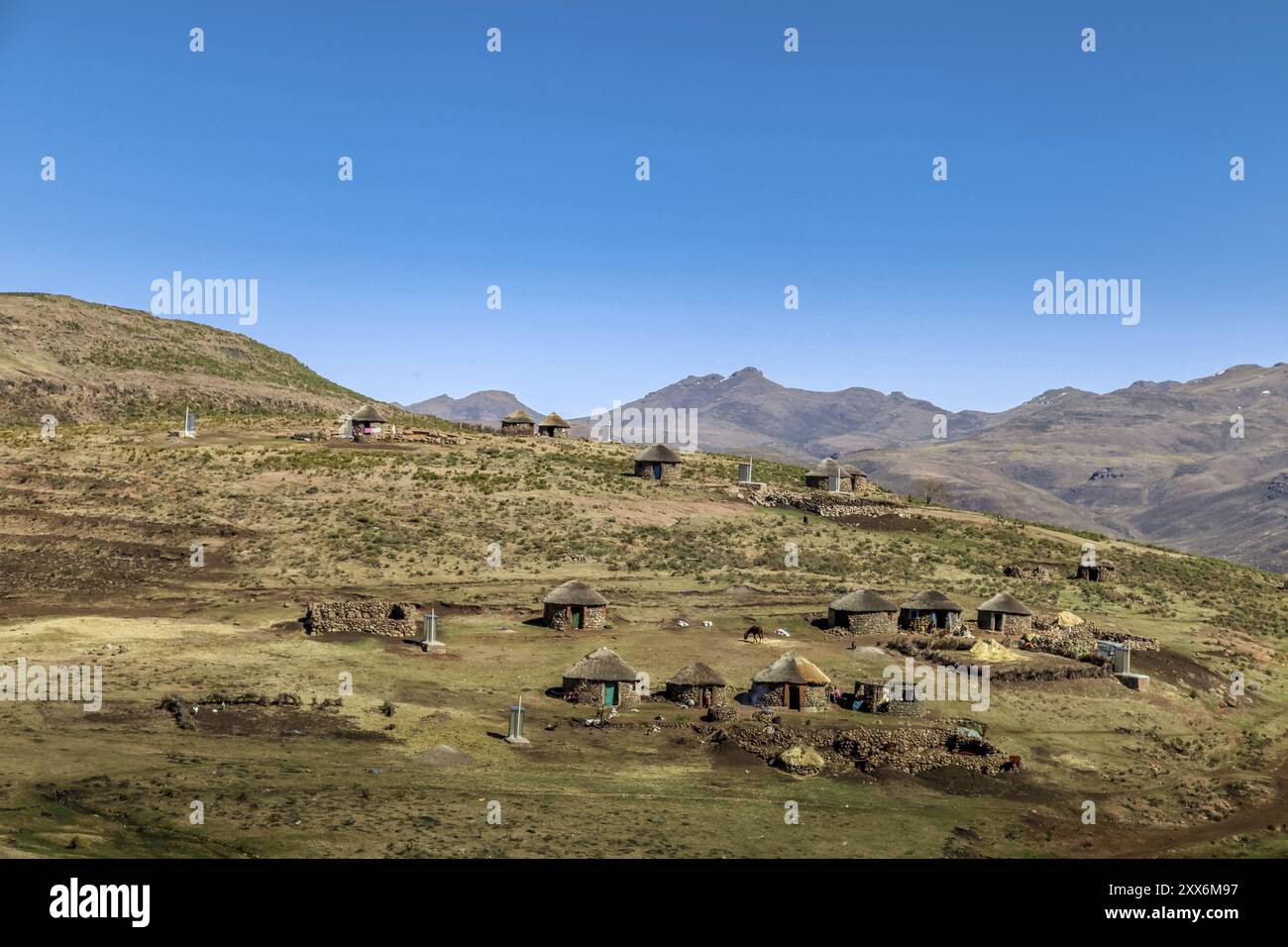 Traditional hut village in rural Lesotho Stock Photo - Alamy