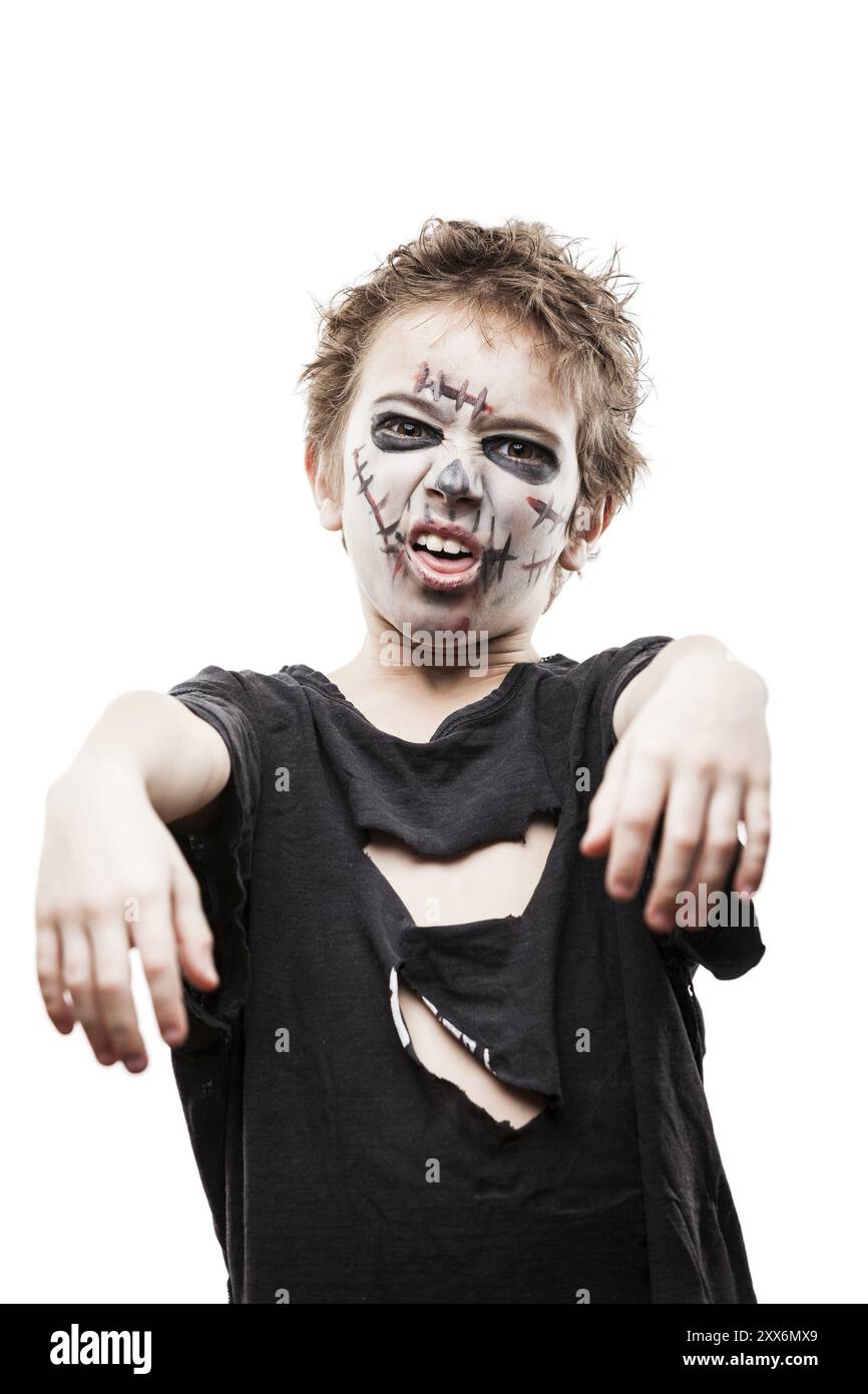 Halloween or horror concept, screaming walking dead zombie child boy ...