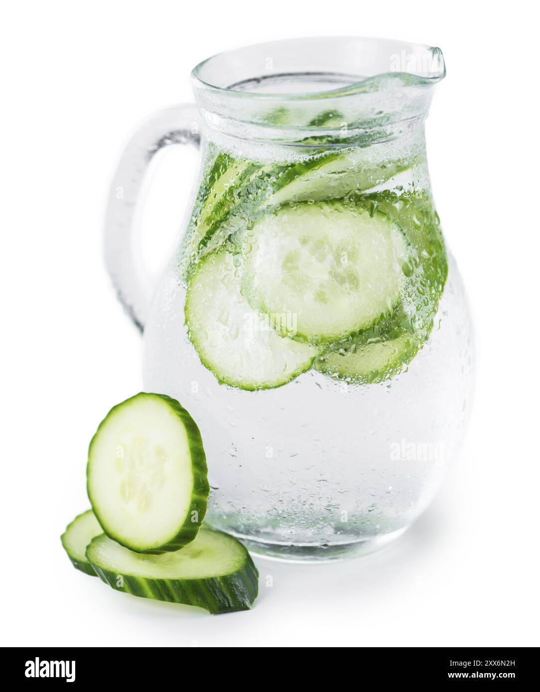 Portion of Cucumber Water as detailed close-up shot isolated on white ...