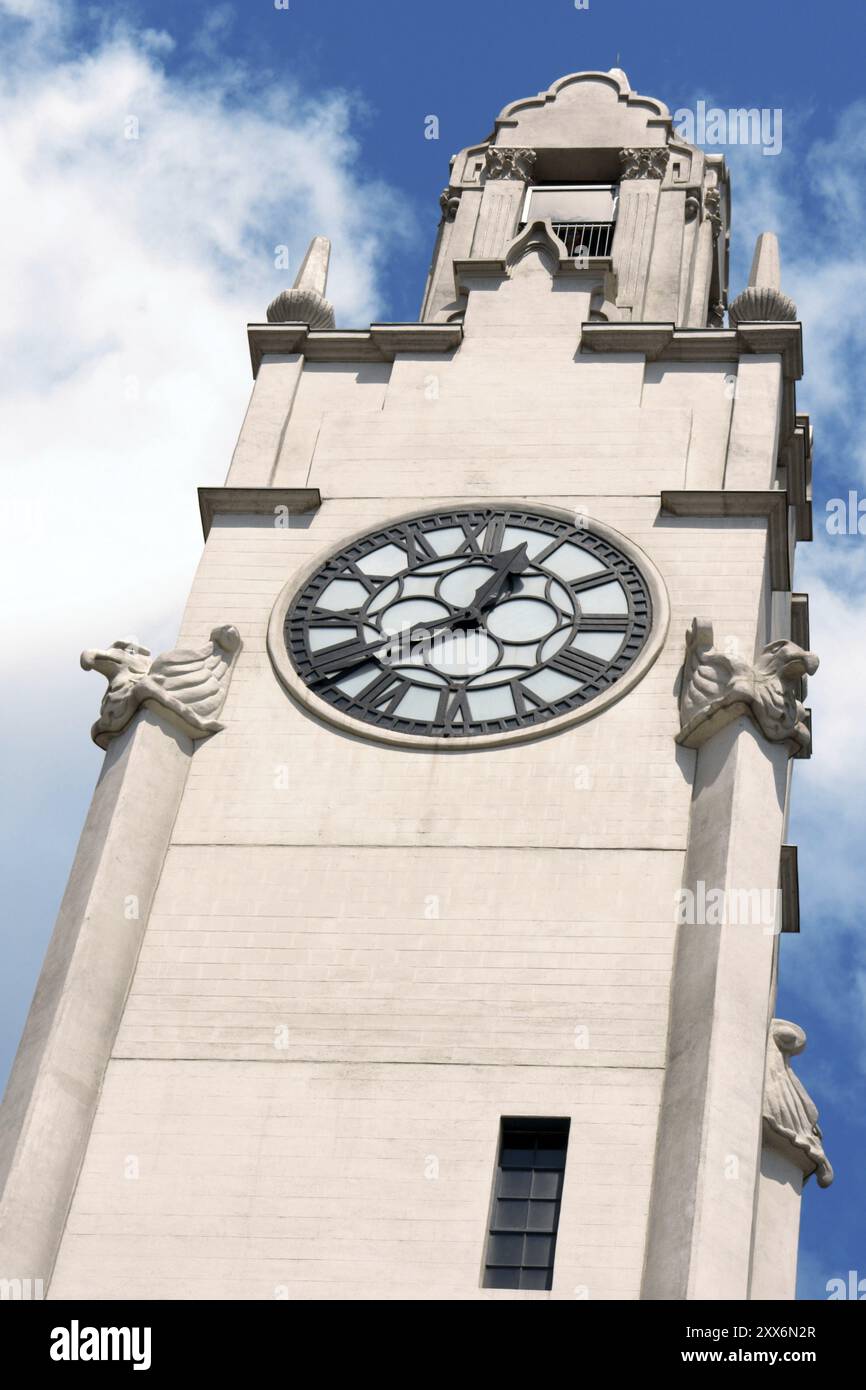 Upper detail of Montreal clock tower located at the entrance of the old ...