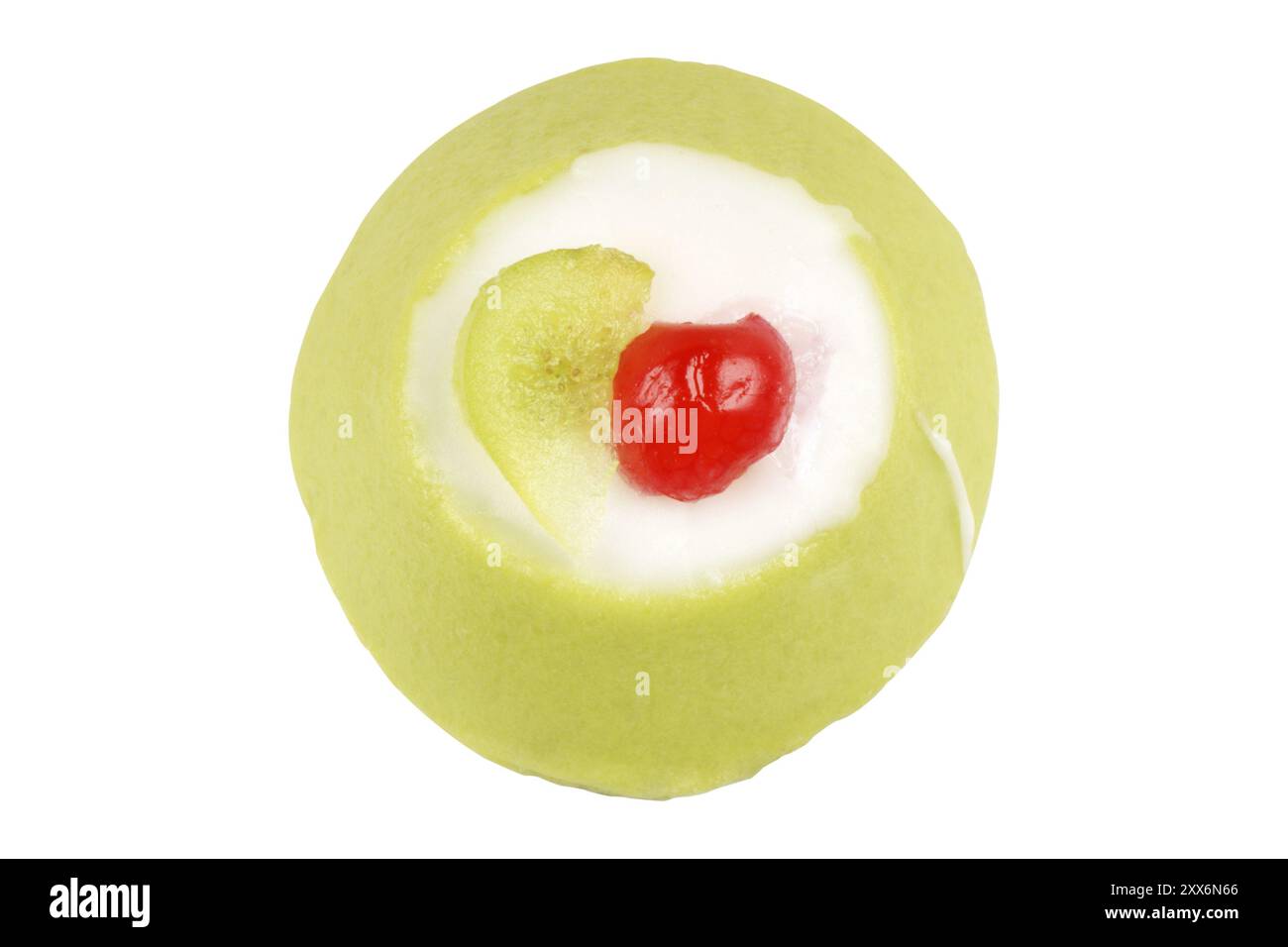 Close-up of a mini sicilian cassata with pieces of candied fruit ...