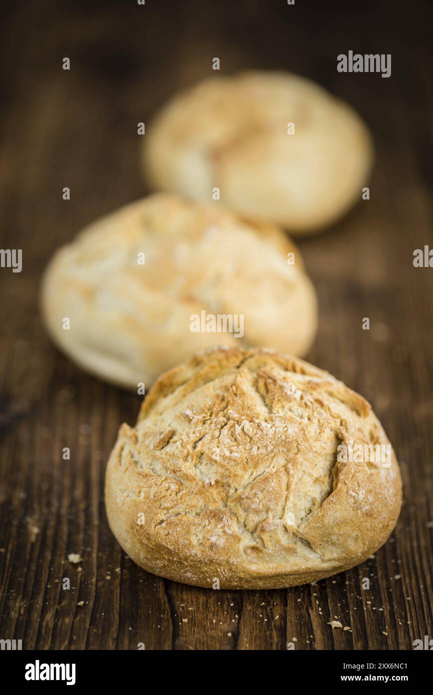 Fresh made German Buns on a vintage background as detailed close-up ...