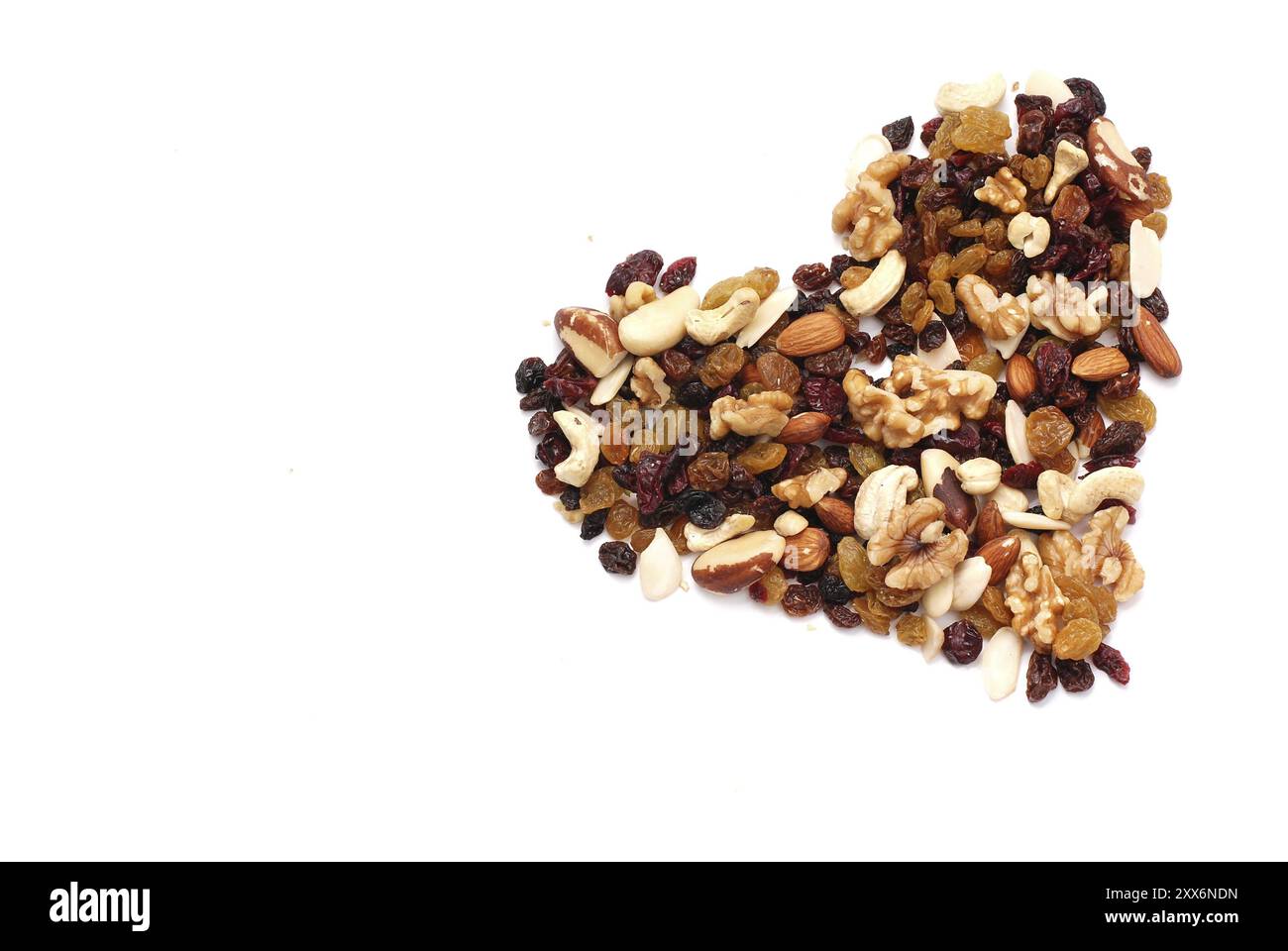 Mixture of nuts, dry fruits, healthy food, white background Stock Photo ...