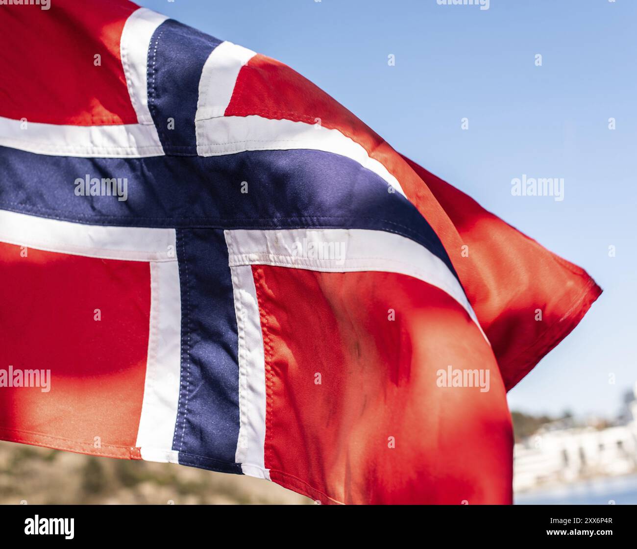 Flag of Norway waving in the wind Stock Photo - Alamy
