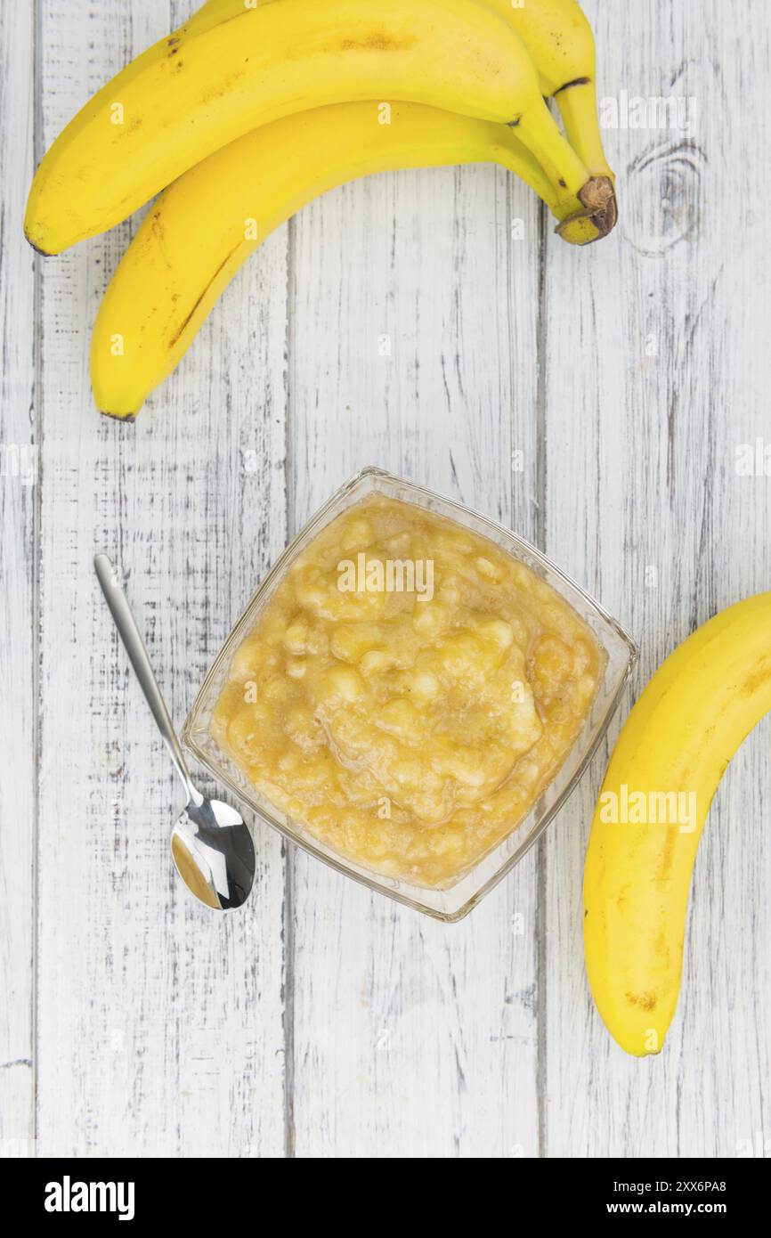 Mashed Bananas on a vintage background as detailed close-up shot ...