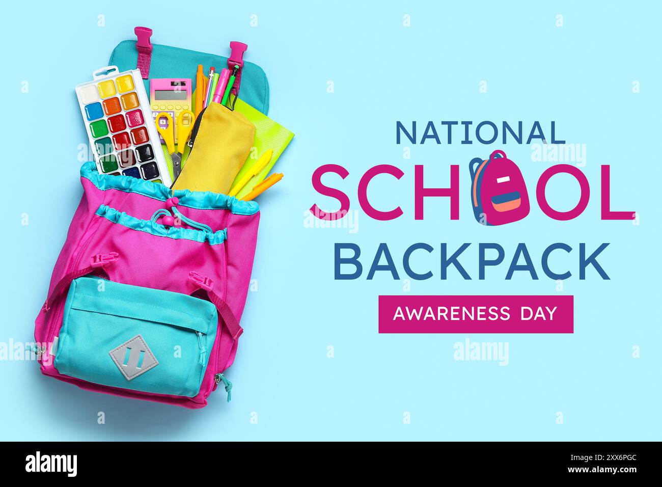 Back school poster schoolbag hi-res stock photography and images - Alamy