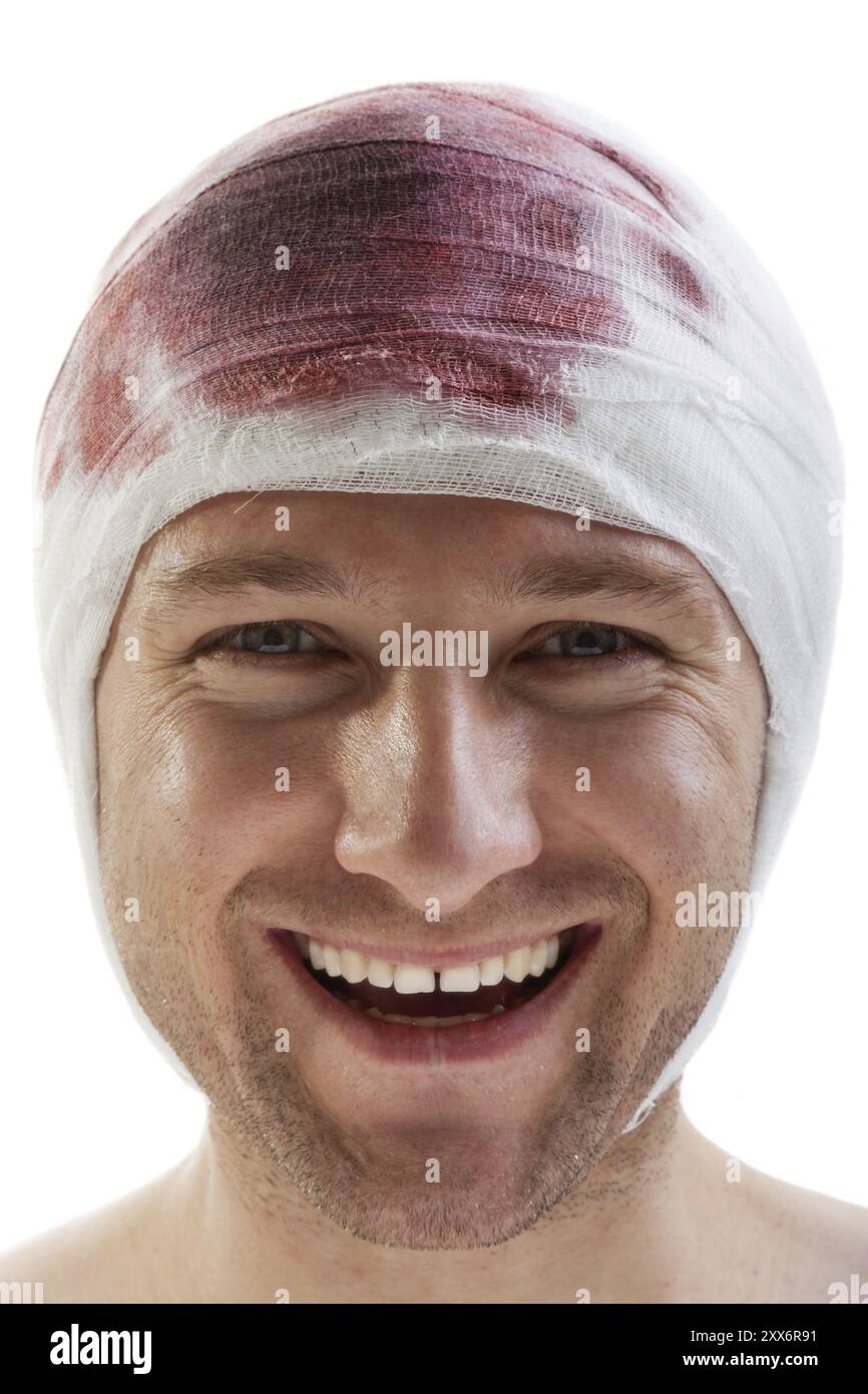 Bandage on human brain concussion blood wound head Stock Photo - Alamy