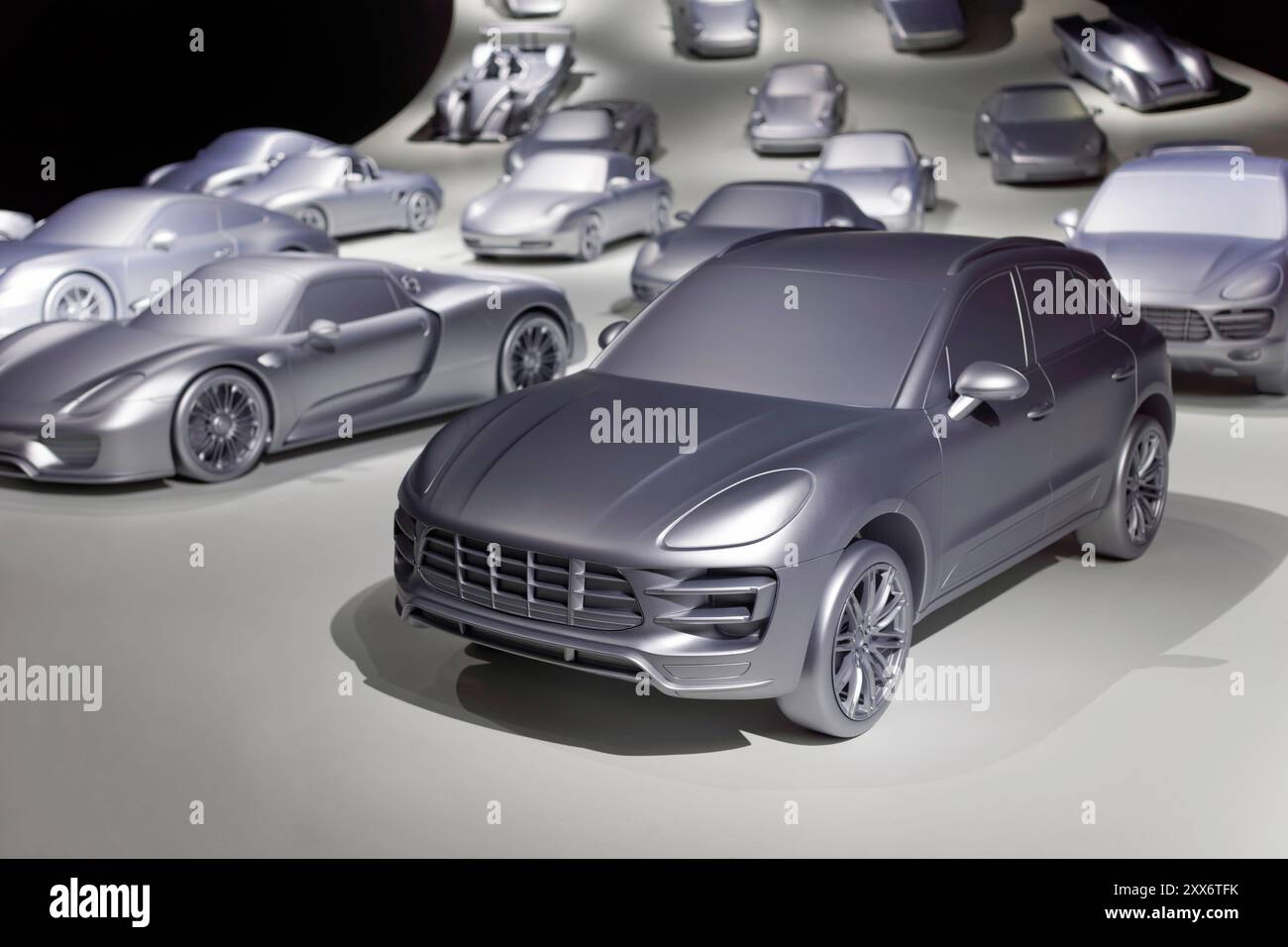 Model cars in the Porsche Museum, Autostadt Wolfsburg, Lower Saxony ...