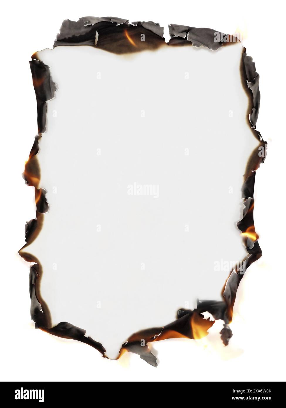 Burning sheet of paper isolated silhouette on white background. Secure ...