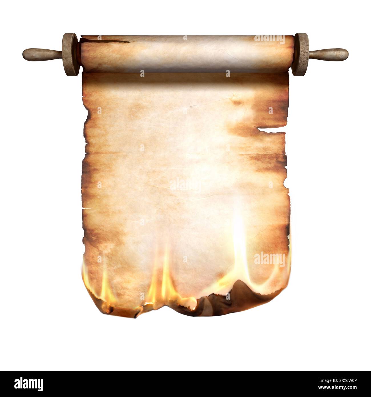 Burning roll of parchment isolated on white background Stock Photo - Alamy