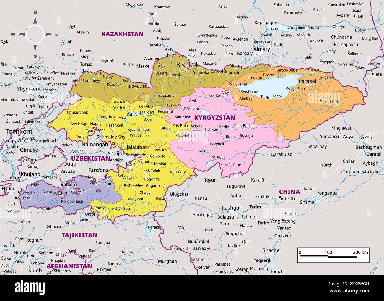 Kyrgyzstan administrative map isolated Stock Vector Images - Alamy