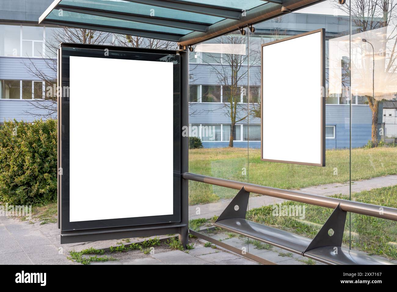 Two Mockups Of Outdoor Advertising Billboards At A Bus Stop. Blank ...