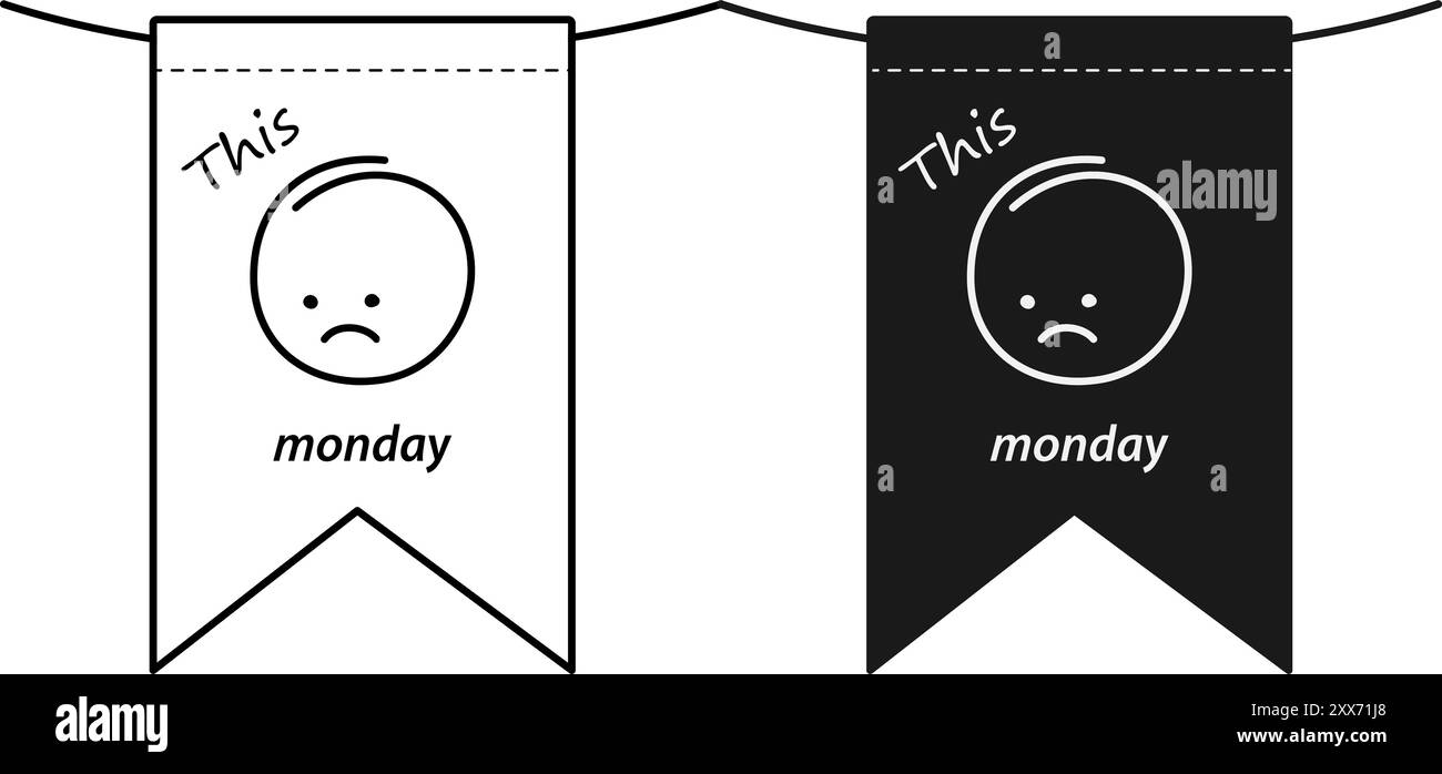 Black and White pennant on a rope with Outline sad Emoticon and ...