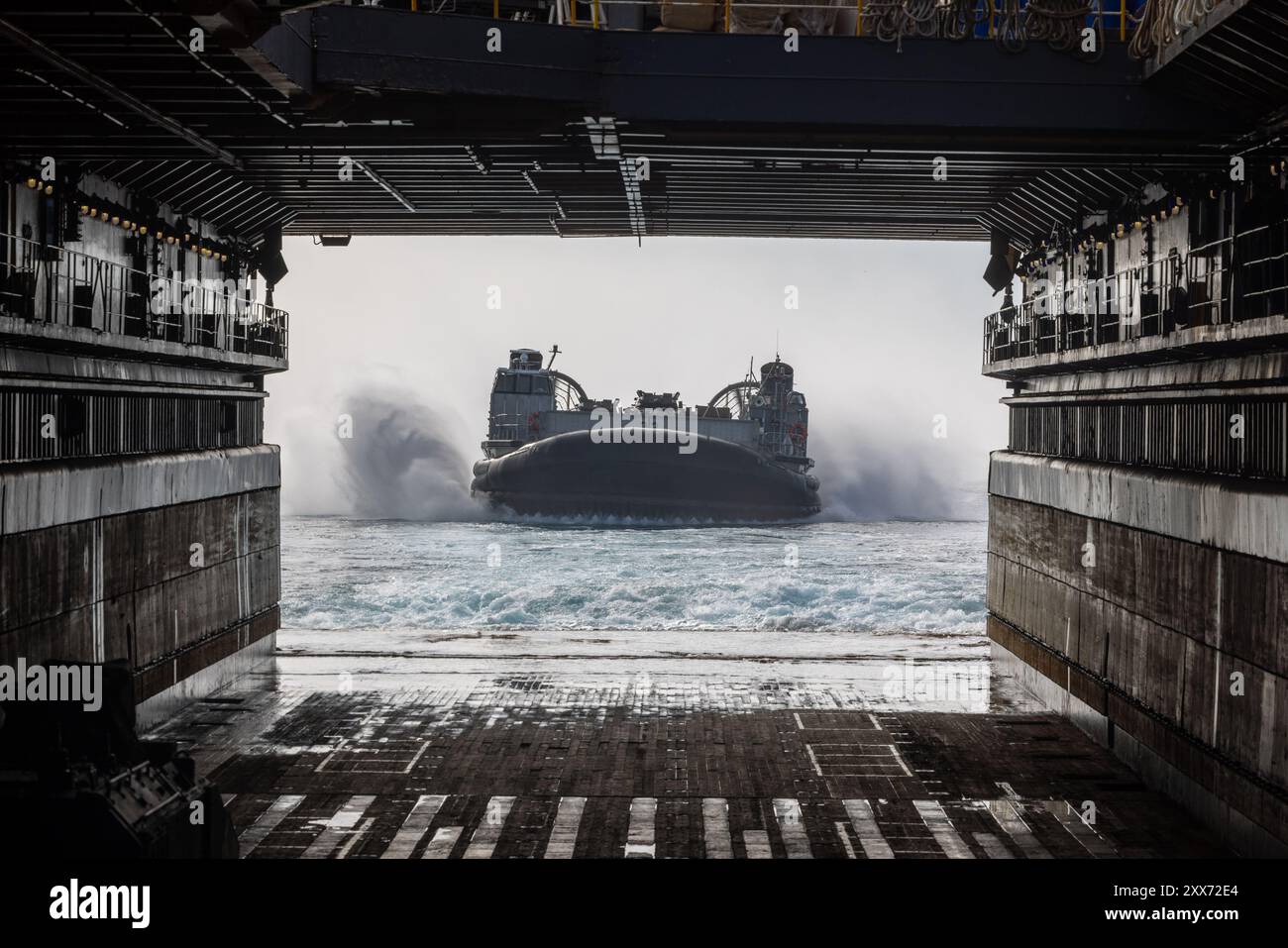 A U.S. Navy landing craft, air cushion hovercraft with Assault Craft ...