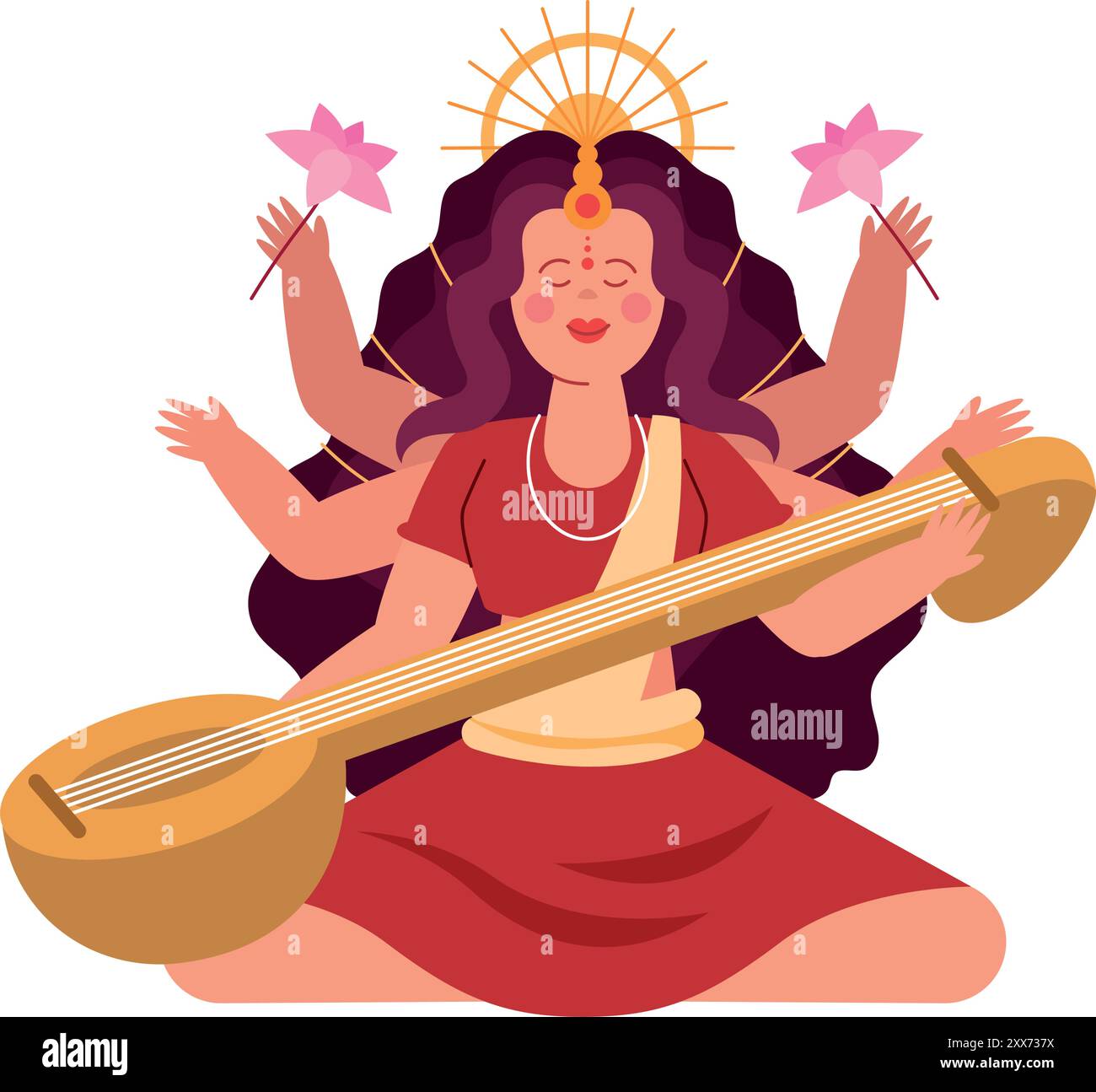 goddess durga character sitting with sitar isolated Stock Vector Image ...