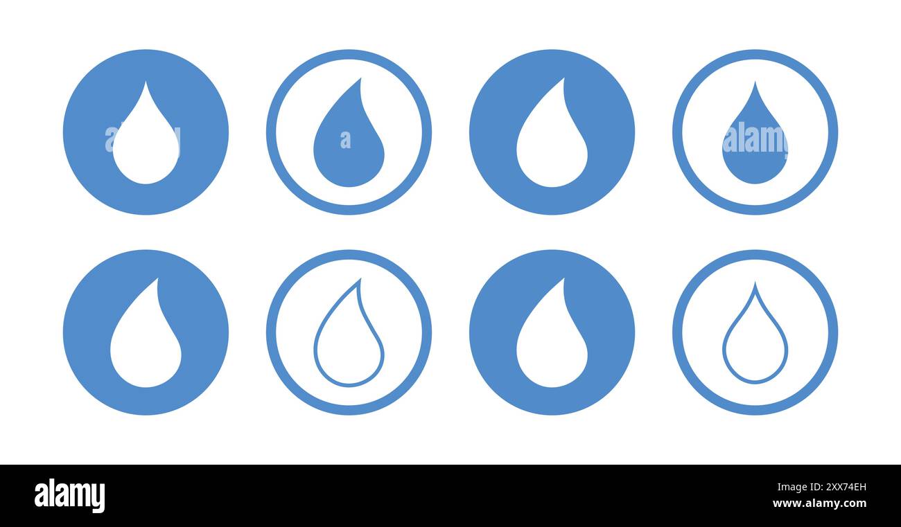 Water drop icon set in blue color. Water droplets icon collection in ...