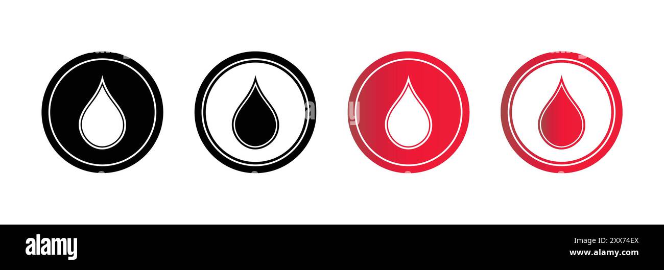 Blood, water and oil drop icon set red and black color. Blood drop sign ...
