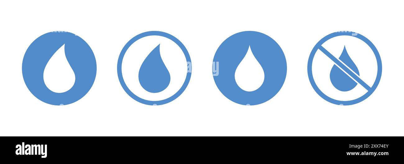 Water drops icon set in blue color. Water droplets icon collection in ...