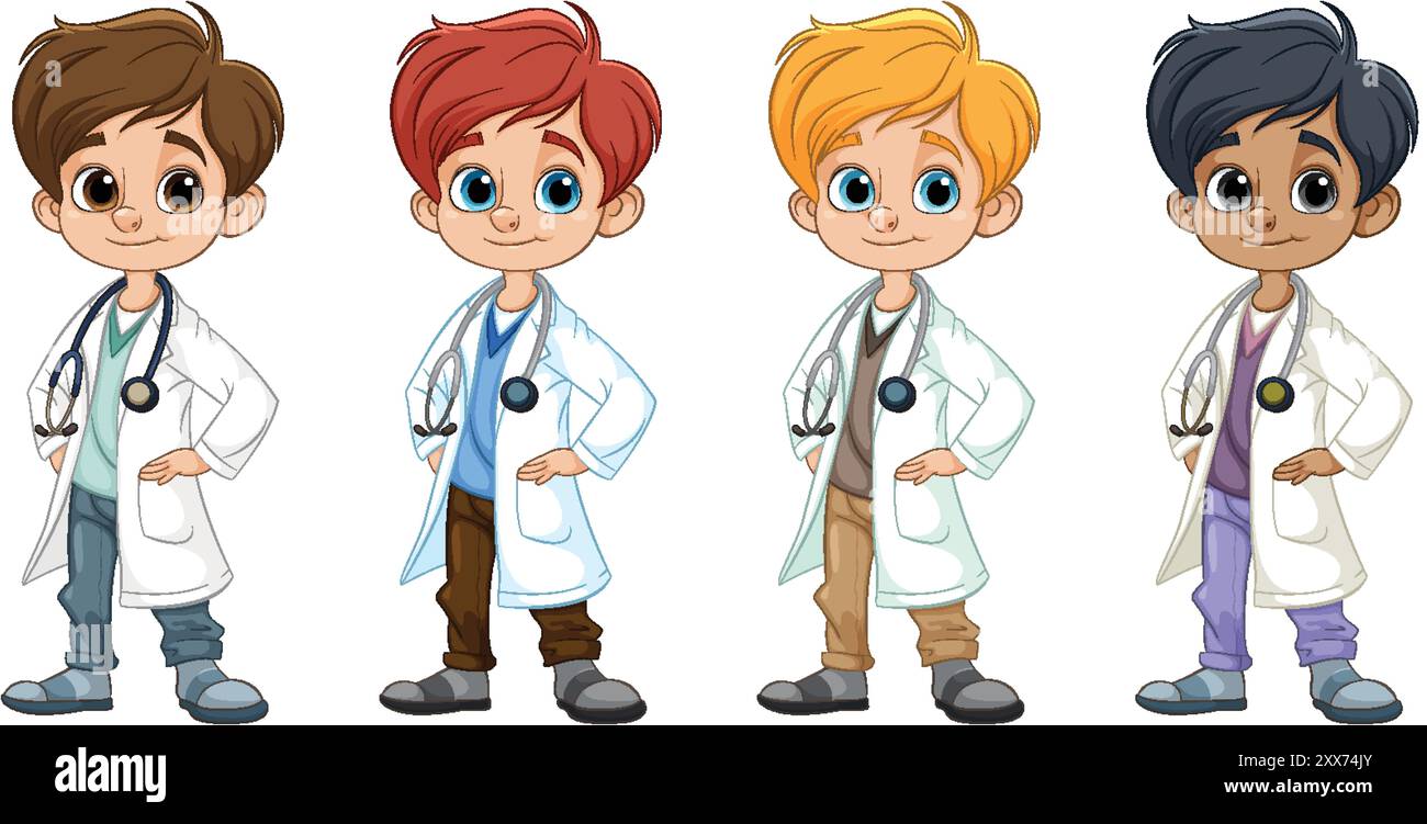 Four cartoon doctors with stethoscopes Stock Vector Image & Art - Alamy
