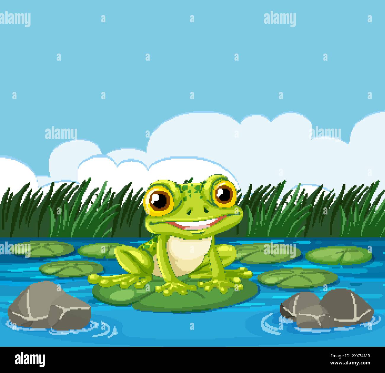 Smiling frog sitting on a lily pad Stock Vector Image & Art - Alamy