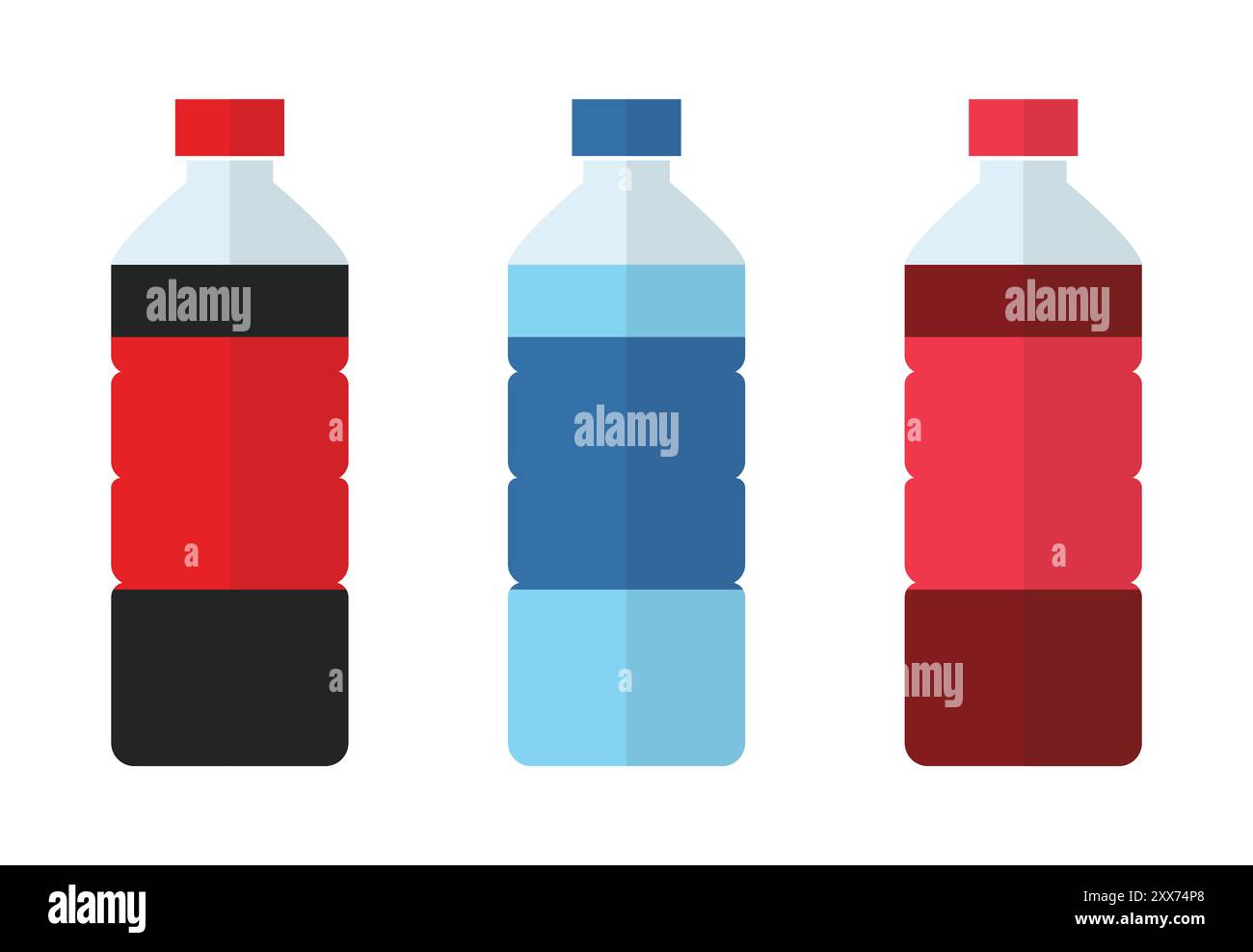 Soda, water and juice or tea bottles. Set of bottles icons color ...