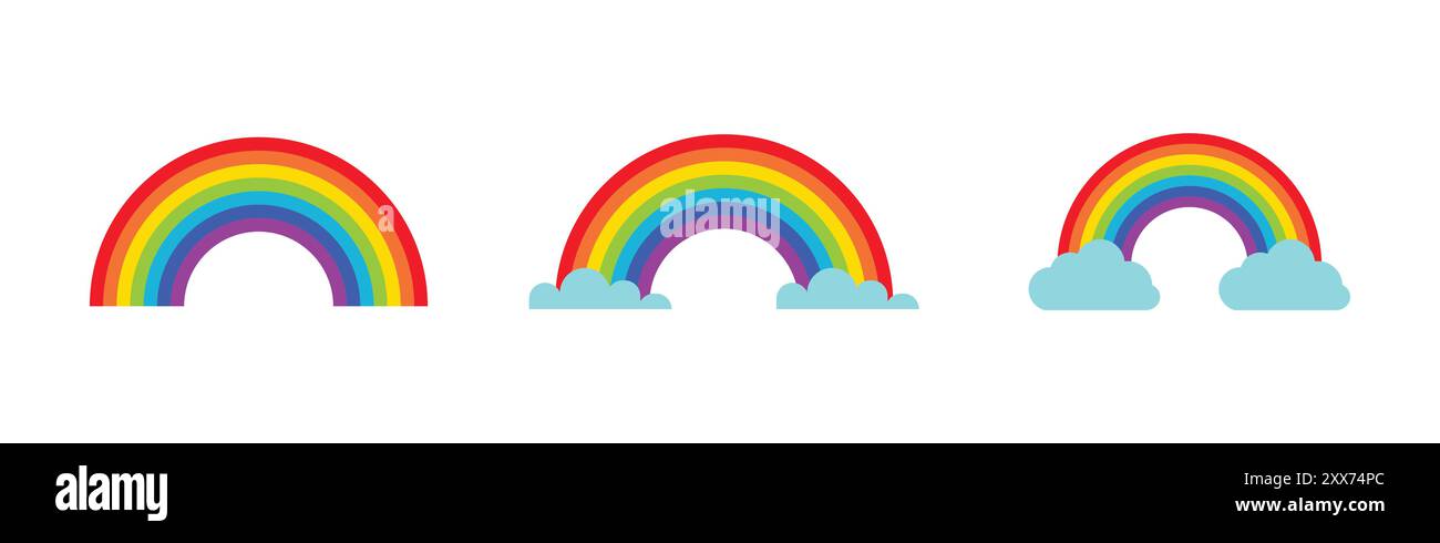 Set of rainbow icon. Clouds and rainbow icon set in different style ...