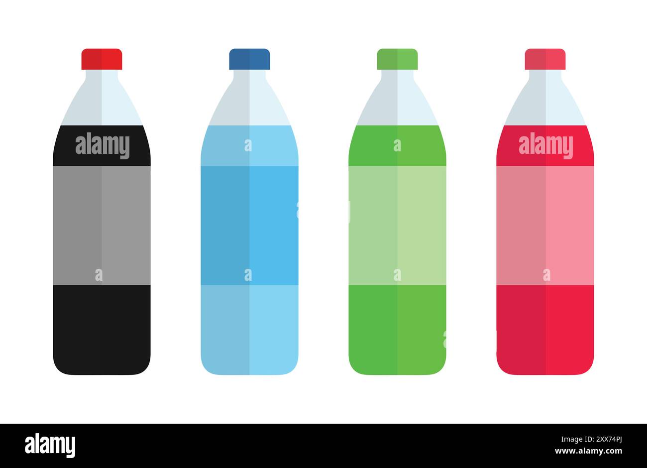 Set of bottles icons. Drink icons set in flat style. Plastic bottle ...