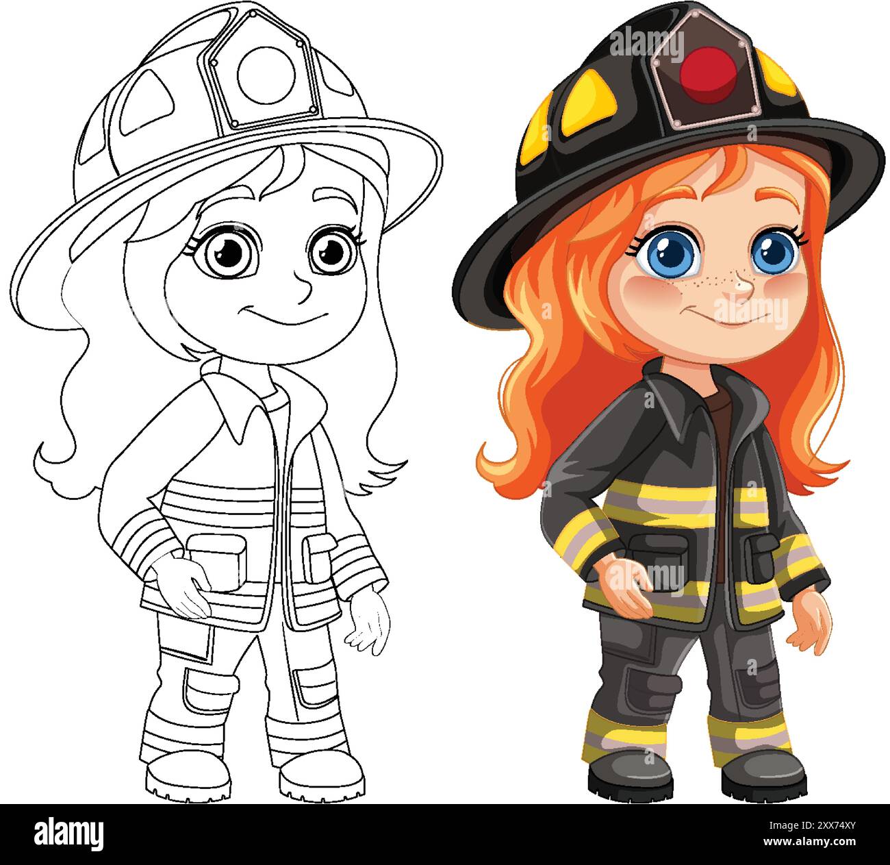 Cute girl in firefighter uniform Stock Vector Image & Art - Alamy