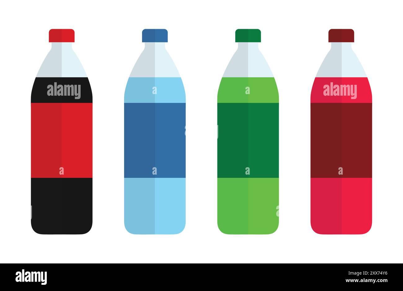 Set of bottles icons. Drink icons set in flat style. Plastic bottle ...