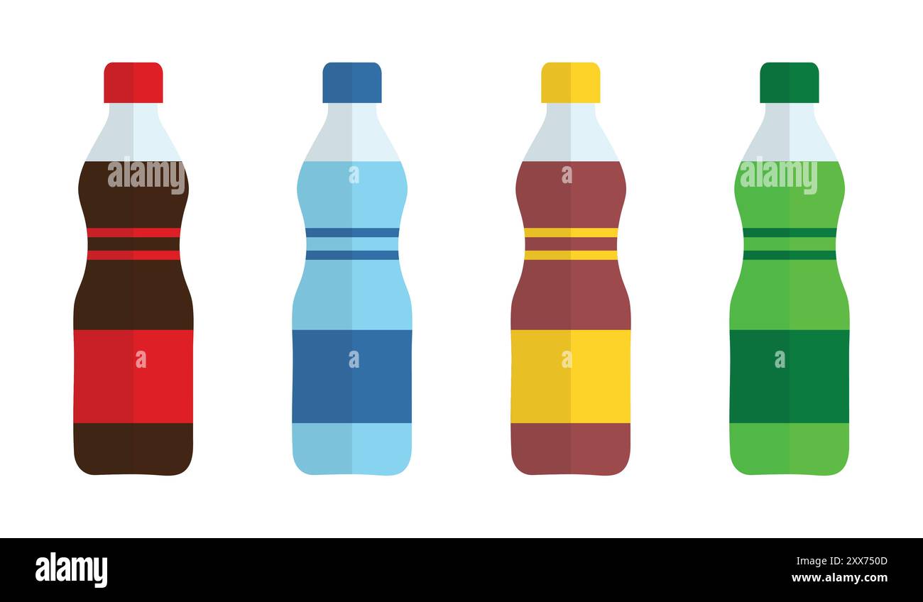 Set of bottles icons. Drink icons set in flat style. Plastic bottle ...
