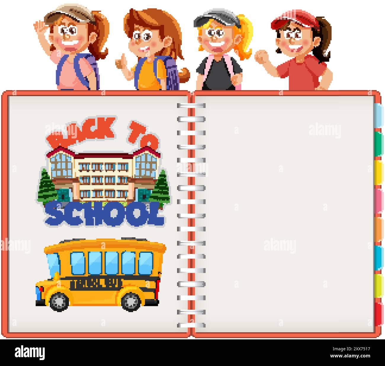 Children ready for school with a notebook Stock Vector Image & Art - Alamy