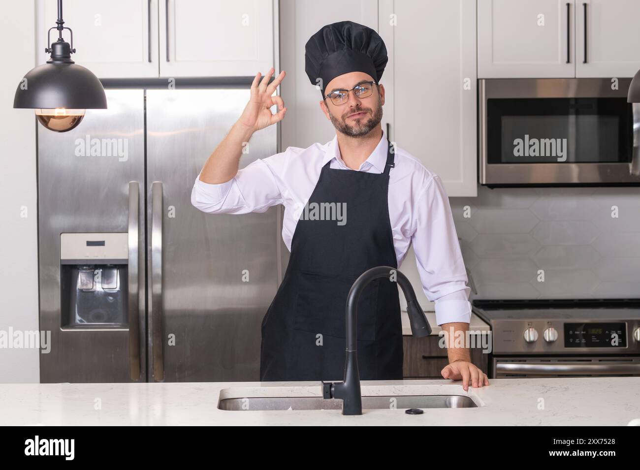 Chef cook with ok sign, delicious food. Cooking and culinary ...