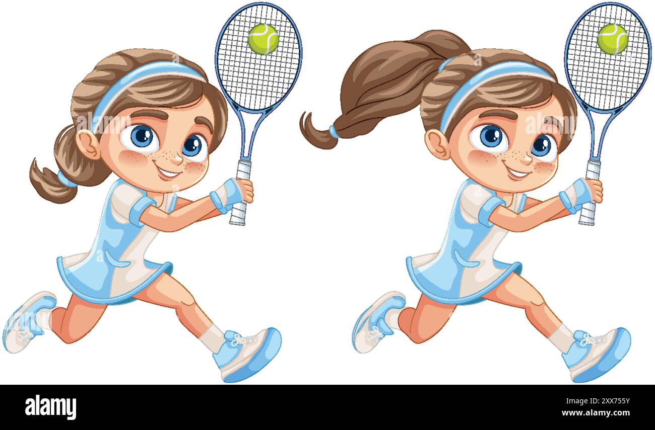Animated girl with tennis racket and ball Stock Vector Image & Art - Alamy